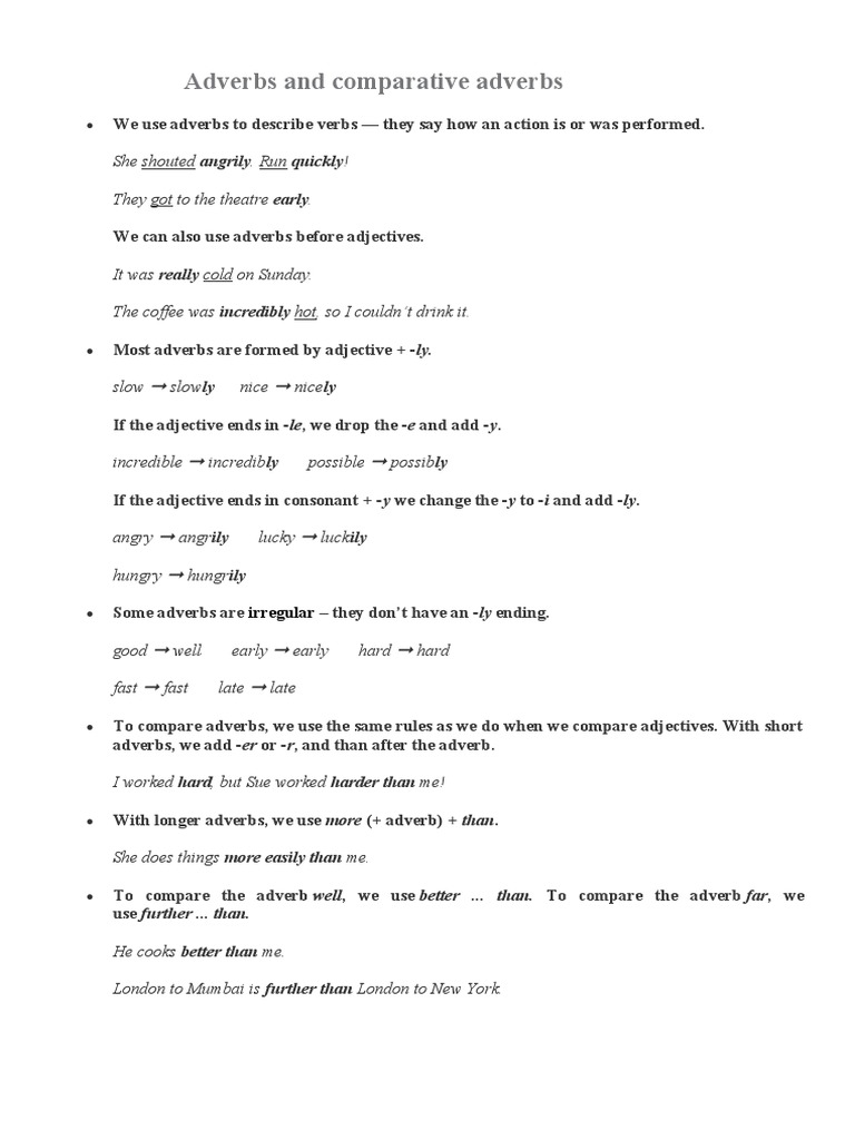 Adverbs and Comparative | PDF