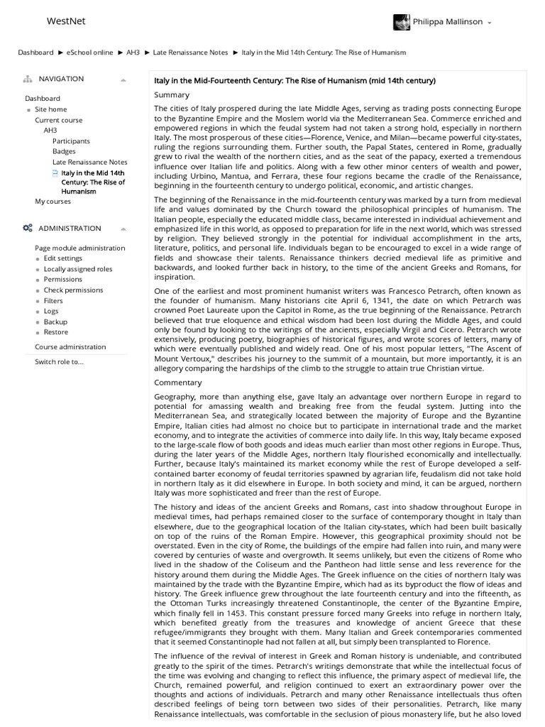 Ah3 Italy in The Mid 14th Century The Rise of Humanism | PDF | Italy ...