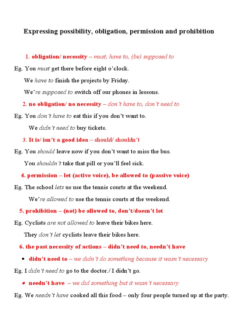 Expressing Possibility, Obligation, Permission, Prohibition and ...