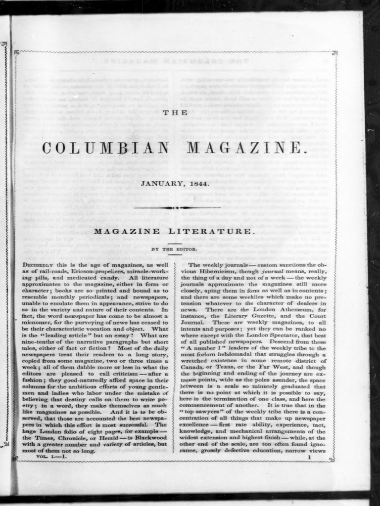 Columbian Magazine (Volume I 1) | PDF | Newspapers