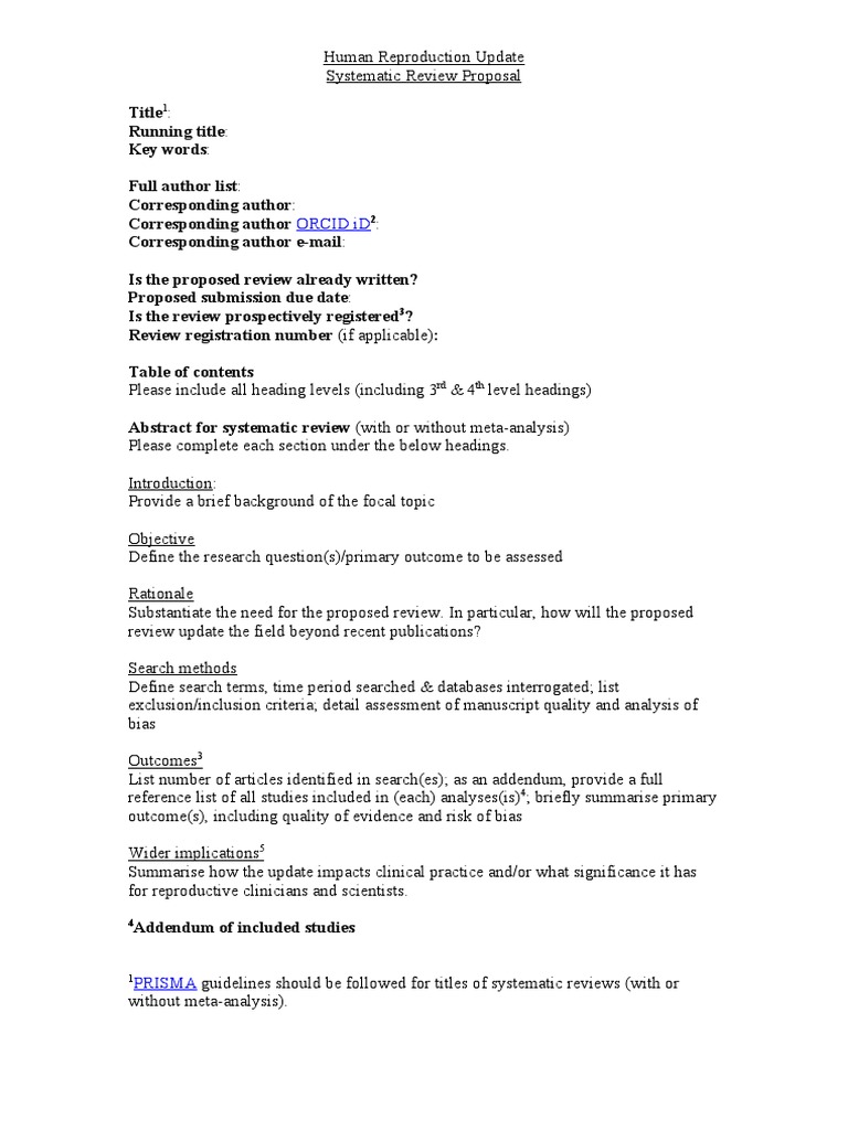 HRU Systematic Review Proposal Template V1 | PDF