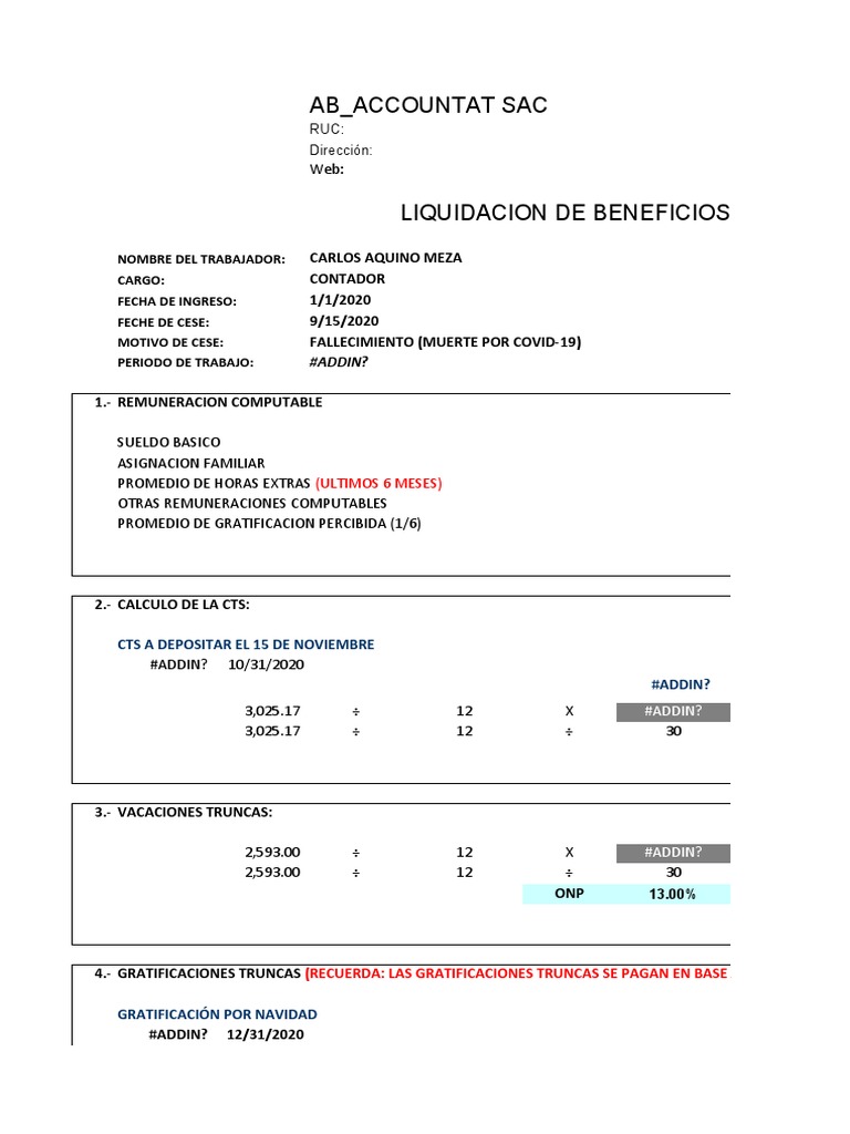 Liquidacion Beneficios Sociales Excel | PDF | Business | Economias