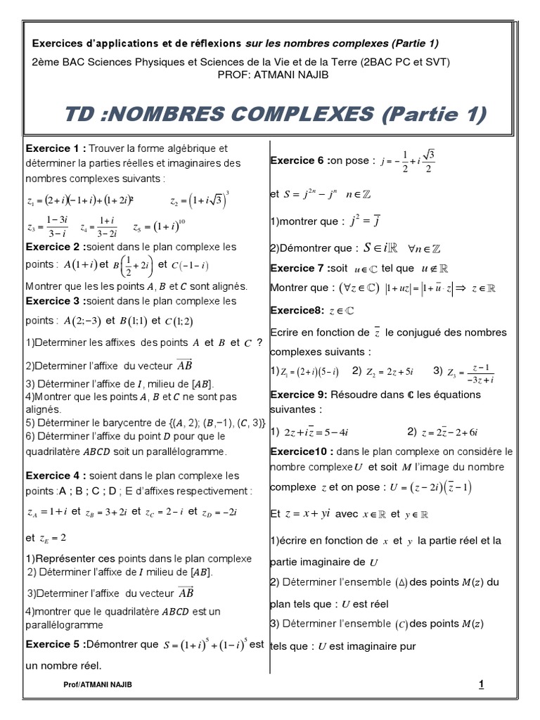 Exercices Corrigés sur Nombres Complexes | PDF | Nombre complexe | Mathématiques