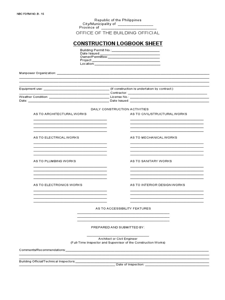Construction Logbook Sheet LONG | PDF