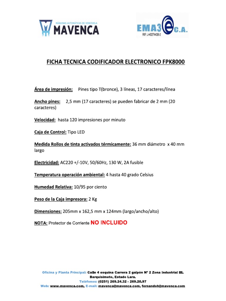 Ficha Tecnica Codificador Marca Precio | PDF