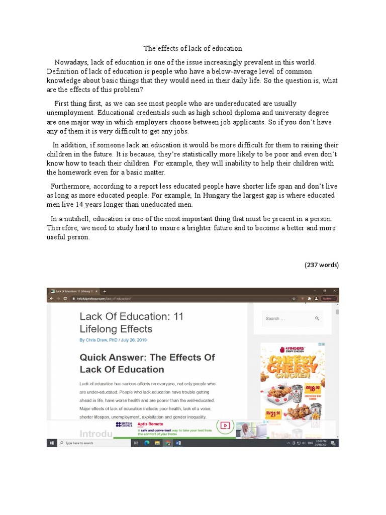Effects of Lack of Education Explained | PDF