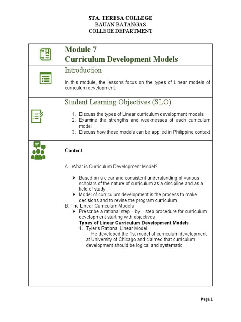 MOdule 7 - CURRICULUM DEVELOPMENT MODELS | PDF | Curriculum | Design