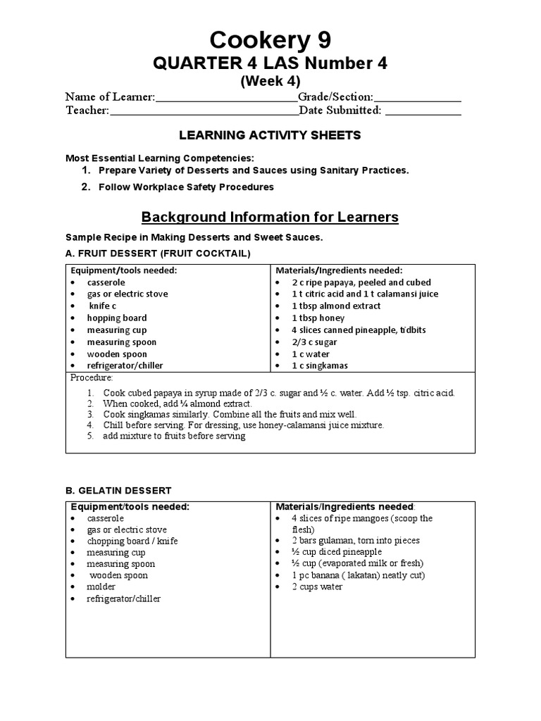 Cookery 9: Dessert Recipes and Sauces | PDF | Custard | Desserts