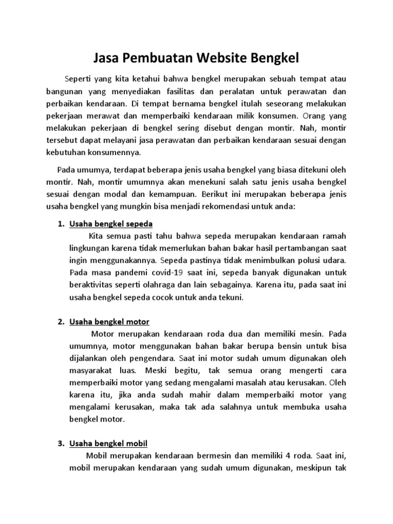 Jasa Pembuatan Website Bengkel | PDF