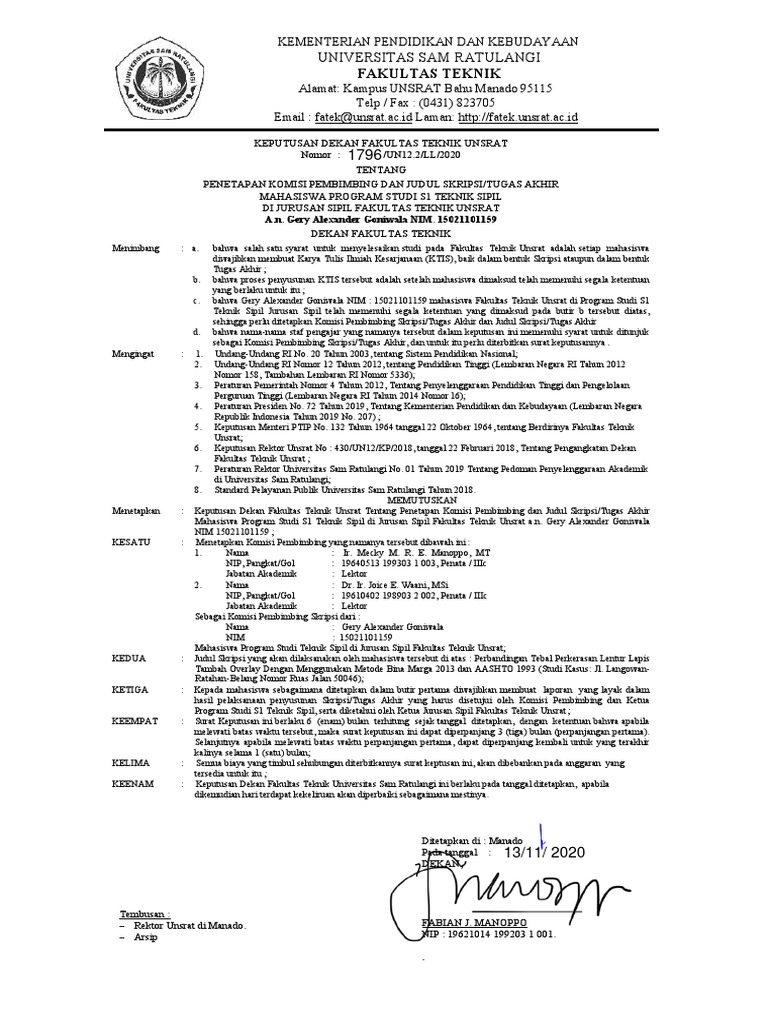 SK. PENETAPAN KOMISI PEMBIMBING DAN JUDUL - TA. (SK-2) - Gery A Goniwala | PDF