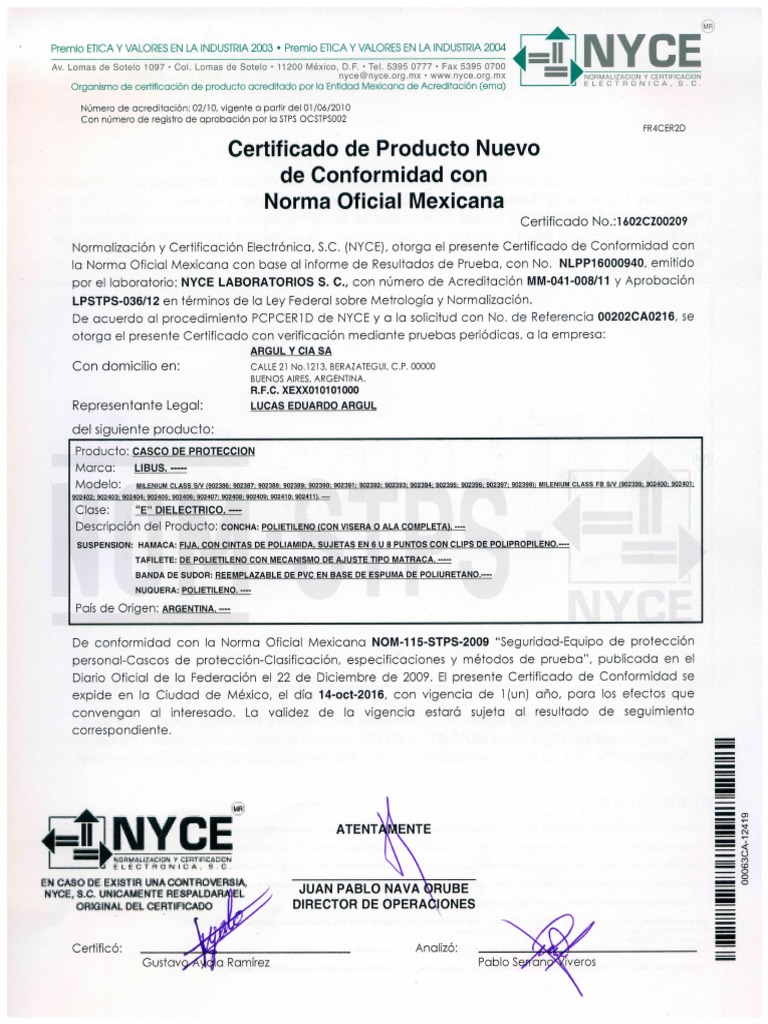 Certificado Nom Nyce - Class Classfb Matraca | PDF