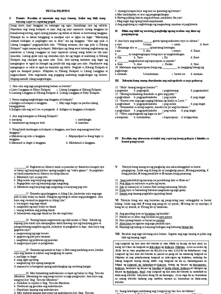 Long Test in Filipino | PDF