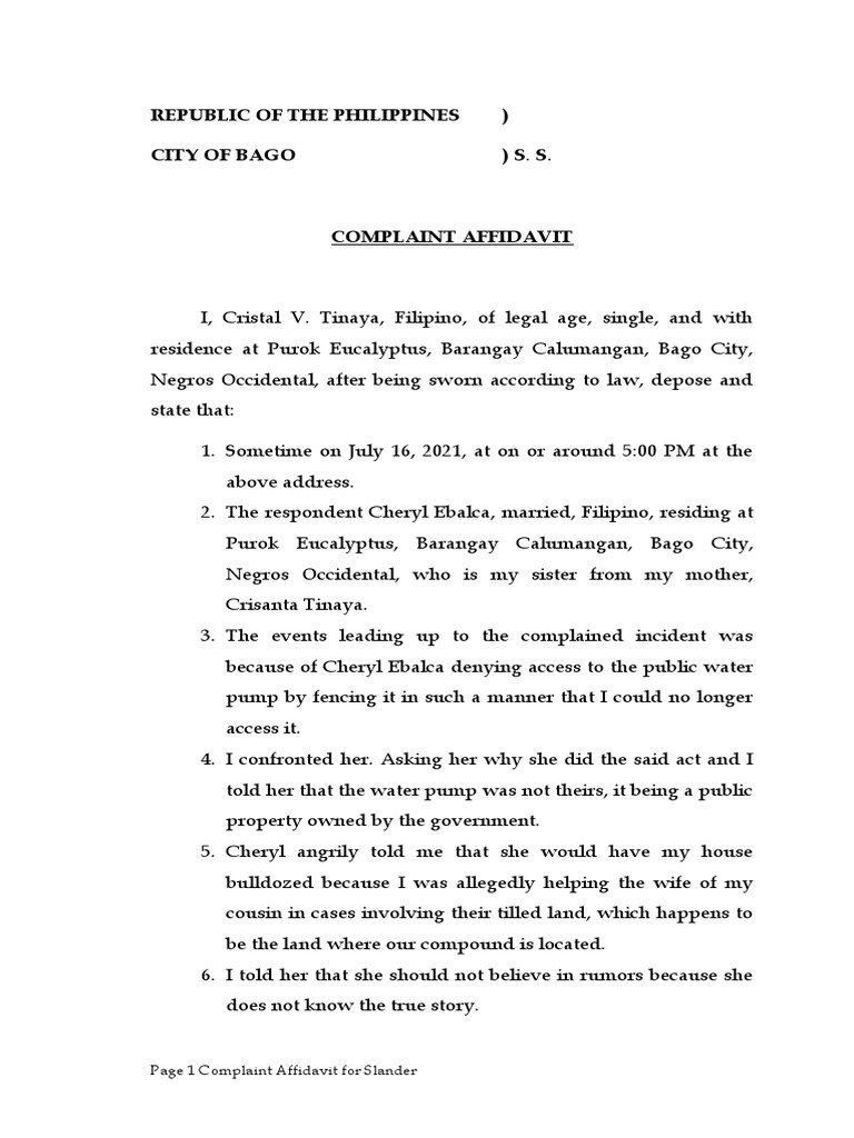 Complaint Affidavit For Defamation | PDF | Defamation | Justice