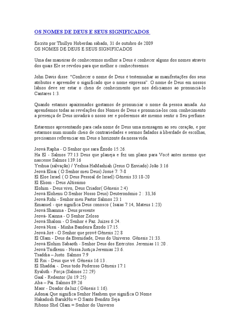 Os Nomes de Deus e Seus Significados | Download grátis PDF | Nomes de ...