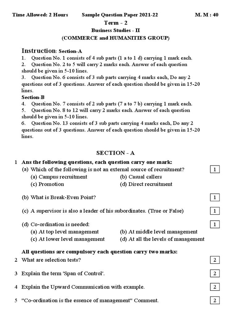 Understanding the Structure and Content of a Sample Business Studies ...