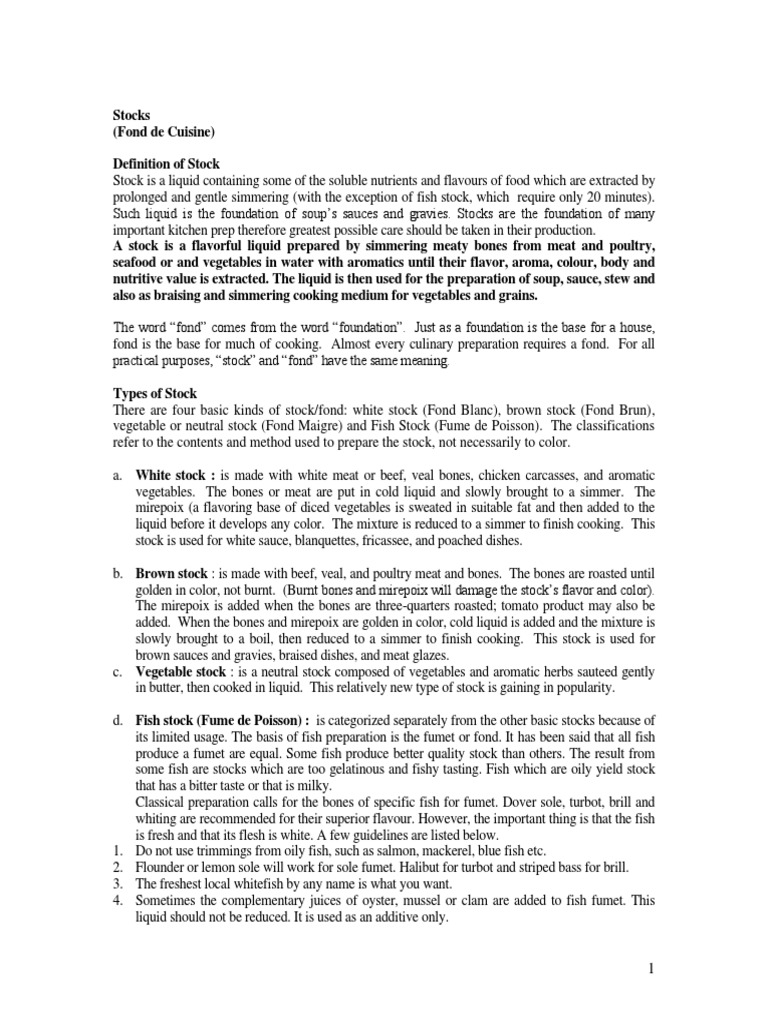 Understanding Cooking Stocks: Types & Techniques | PDF | Stock (Food ...