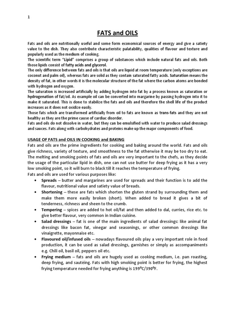Usage of Fats and Oils in Cooking and Baking | PDF | Butter | Margarine