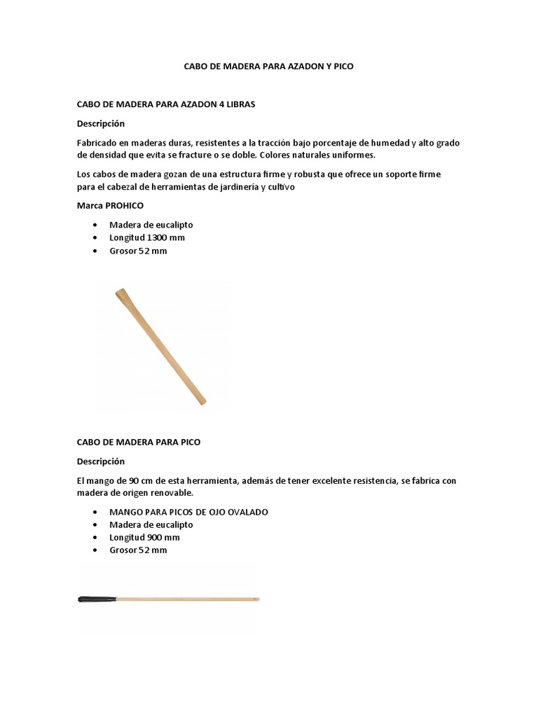 Cabo de Madera para Azadon y Pico | PDF