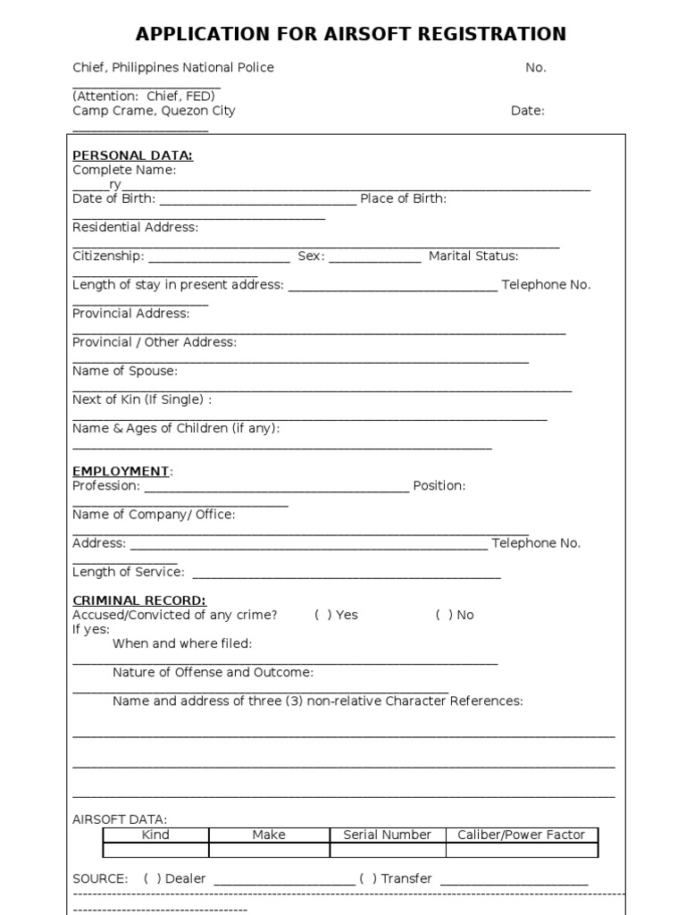 Application For Airsoft Registration: Personal Data | PDF | Criminal ...