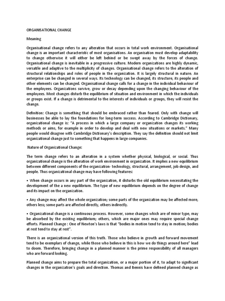 Nature of Organisational Change | PDF | Behavior | Organizational Behavior