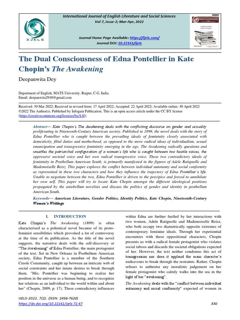 The Dual Consciousness of Edna Pontellier in Kate Chopin's The ...