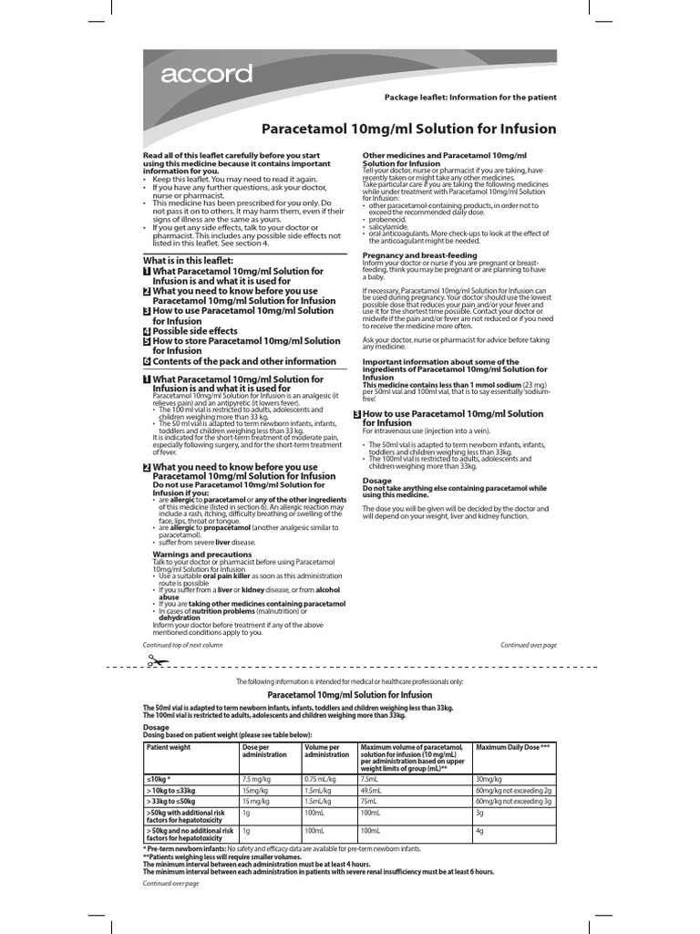 Guidelines for Safe Use of Paracetamol 10mg/ml Solution for Infusion in ...