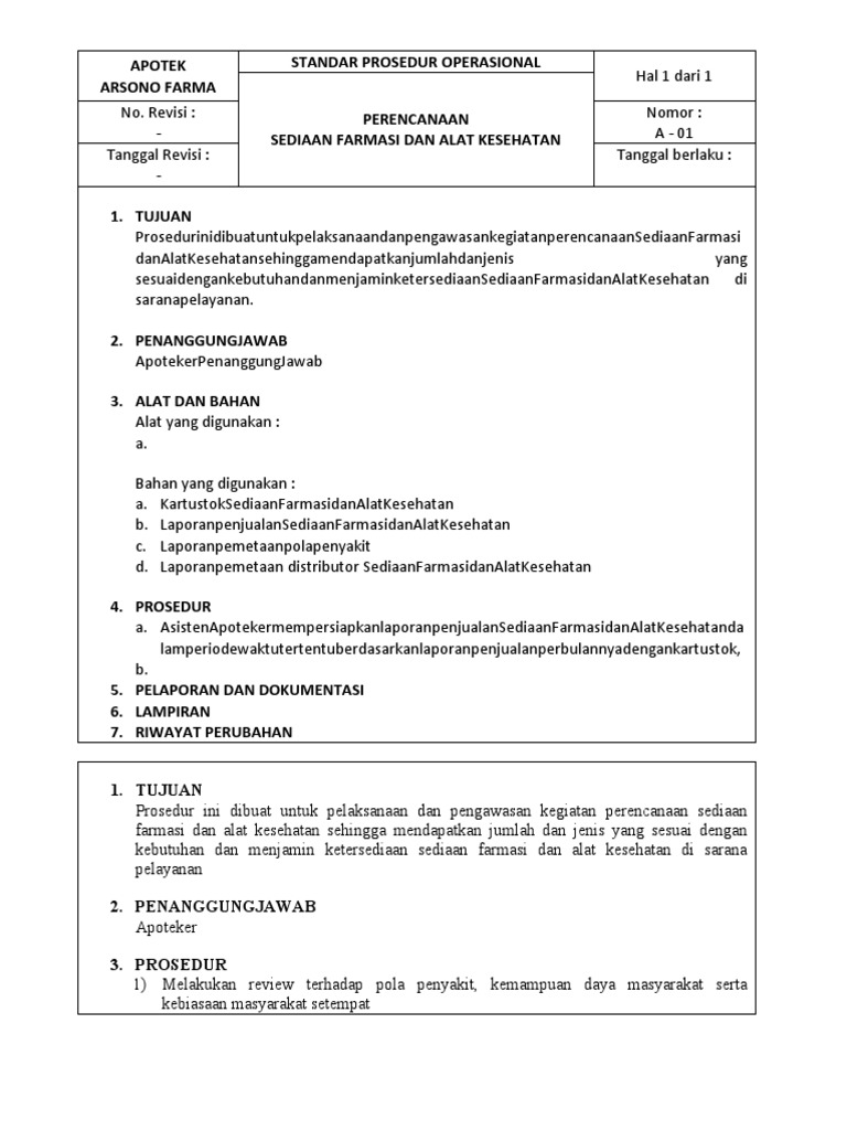 SOP Perencanaan Farmasi Arsono | PDF | Pengembangan Diri