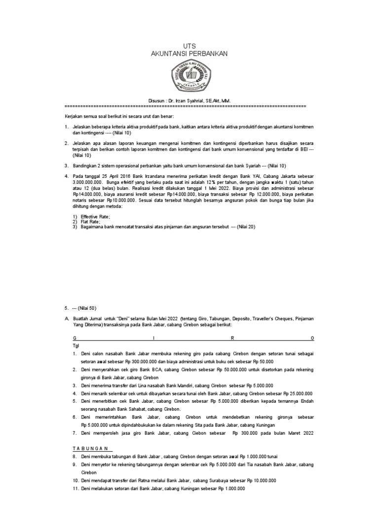 Soal - 175 - UTS Akt Bank 09052022OK | PDF