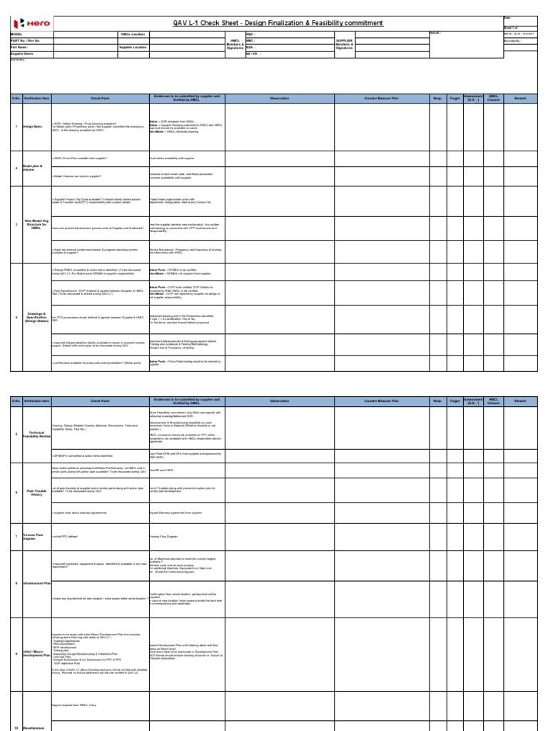 QAV L-1 Check Sheet for Design Feasibility | PDF | Verification And ...