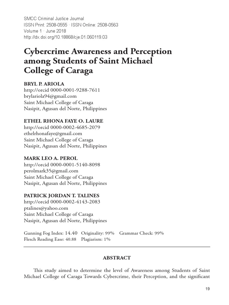 Cybercrime Awarenessand Perceptionamong Studentsof Saint Michael ...