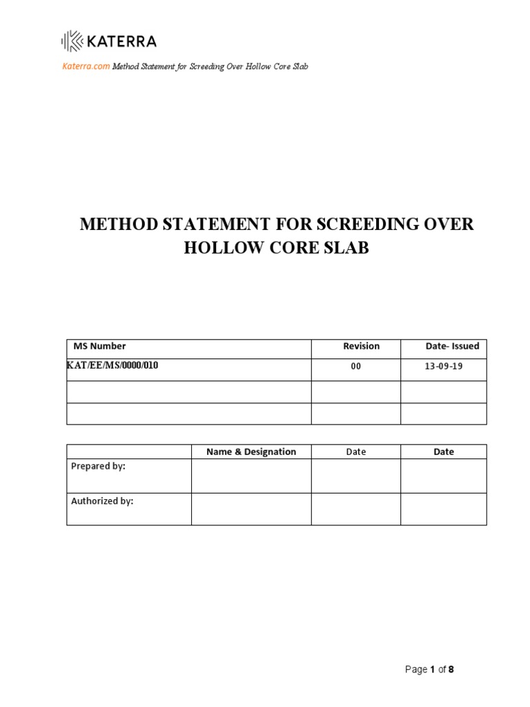 Method Statement For Screeding Over Hollow Core Slab | PDF | Concrete ...