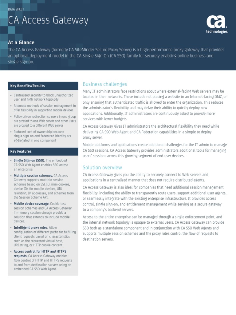 CA Access Gateway: at A Glance | PDF | Proxy Server | Internet & Web