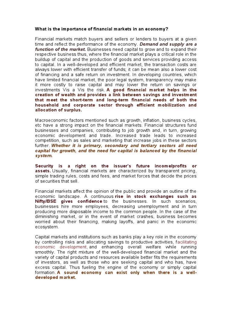 Importance of Financial Markets | PDF | Financial Markets | Market ...