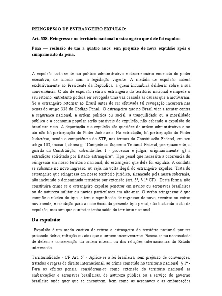 Reingresso Ilegal de Estrangeiro Expulso | PDF | Crime e Violência | Thriller criminal