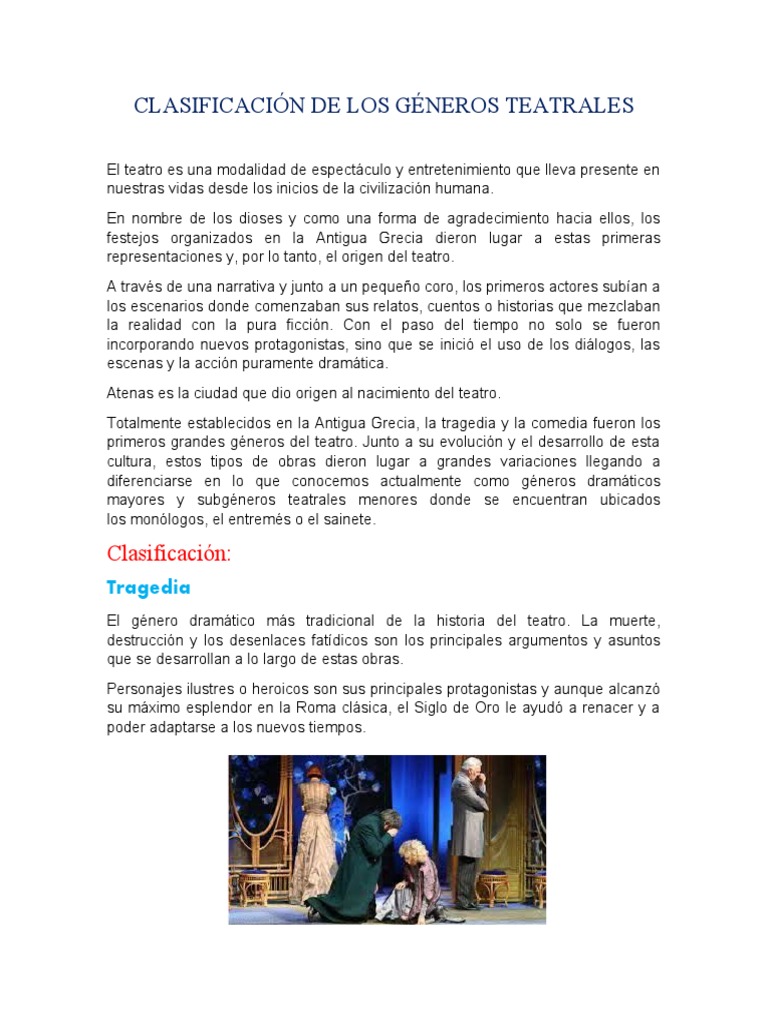 Clasificación de Los Géneros Teatrales | PDF | Teatro | Comedia