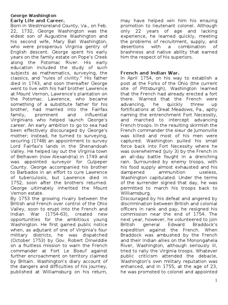 Early Life and Career.: George Washington | PDF | George Washington ...