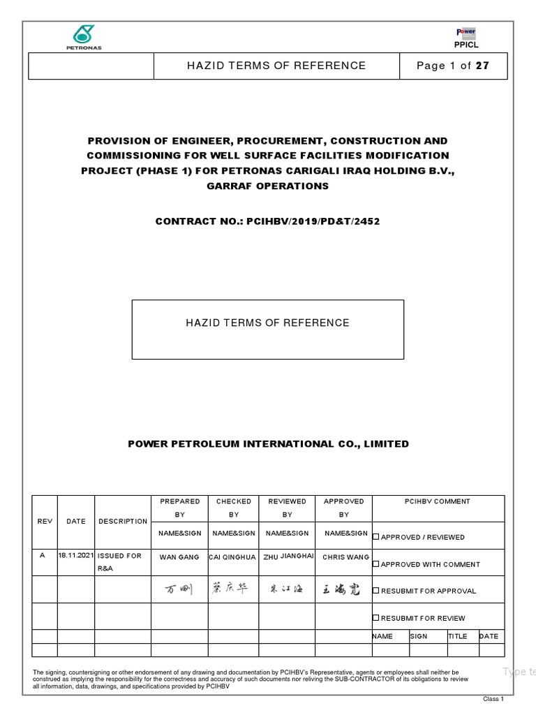 HAZID TERMS OF REFERENCE - Rev.A | PDF | Risk | Specification (Technical Standard)