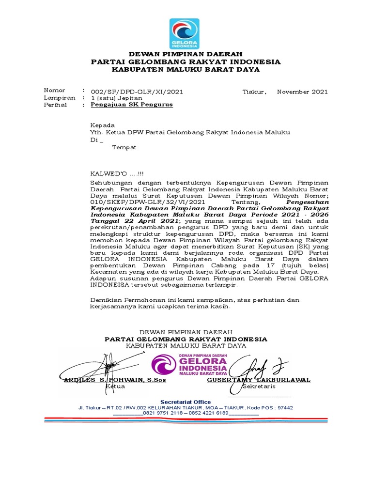 Surat Pengajuan SK DPD | PDF