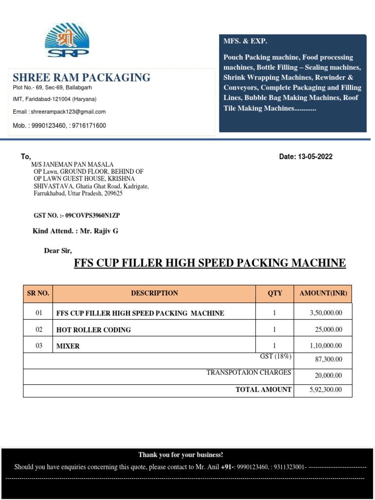 FFS High Speed Packing Machine | PDF | Packaging And Labeling | Procurement