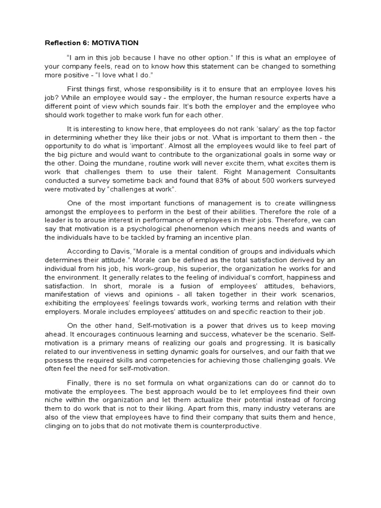 Reflection 6: MOTIVATION | PDF | Motivation | Motivational