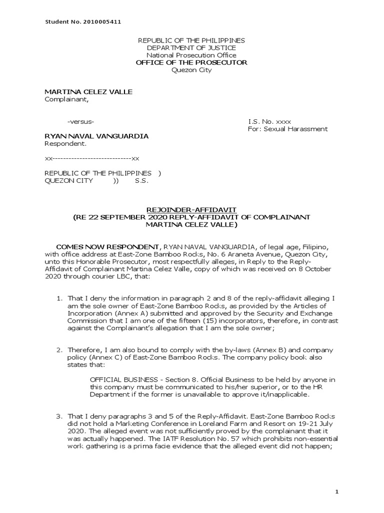 Rejoinder Affidavit - 2010005411 | PDF | Affidavit | Common Law