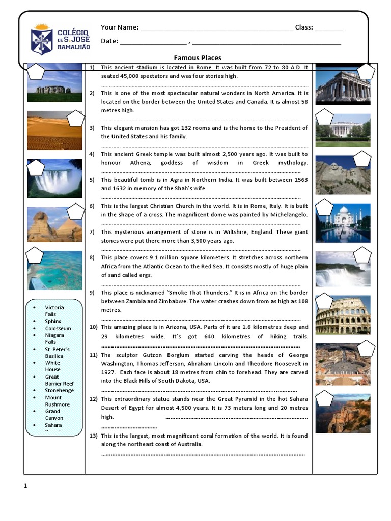 Famous Places Worksheet | PDF