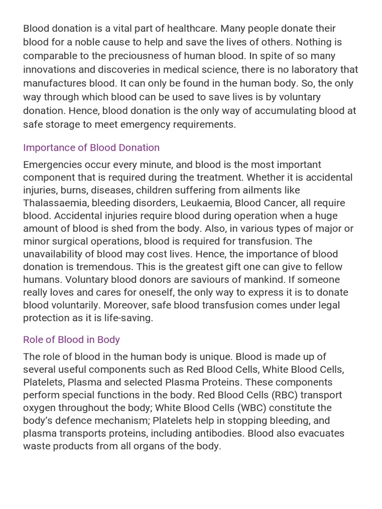 Importance of Blood Donation | PDF | Blood Donation | Blood