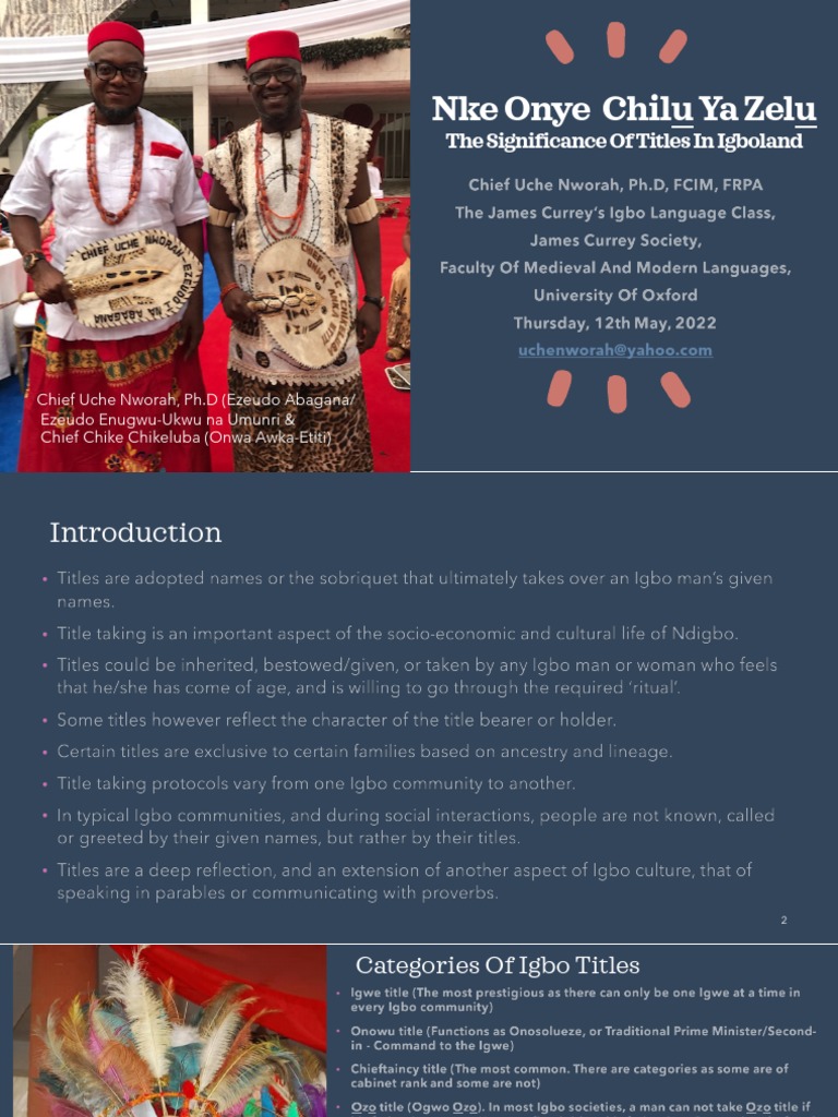 Importance of Igbo Titles Explained | PDF | Titles | Honorifics