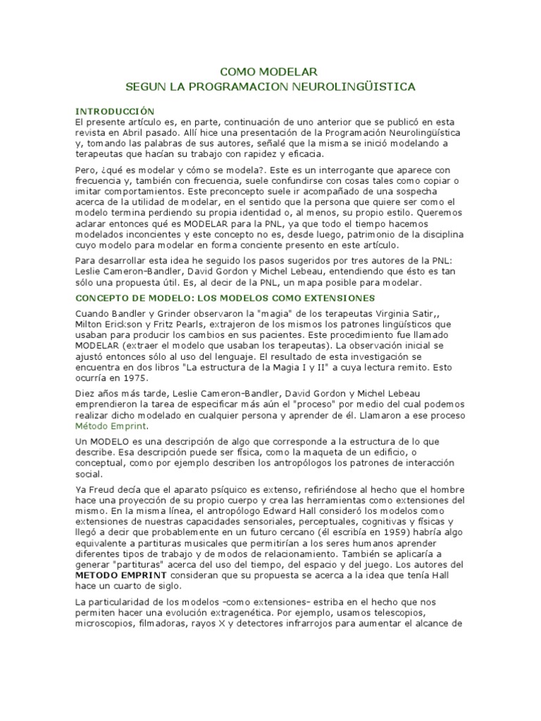 Como Modelar PNL | PDF | Programación neurolingüistica | Percepción