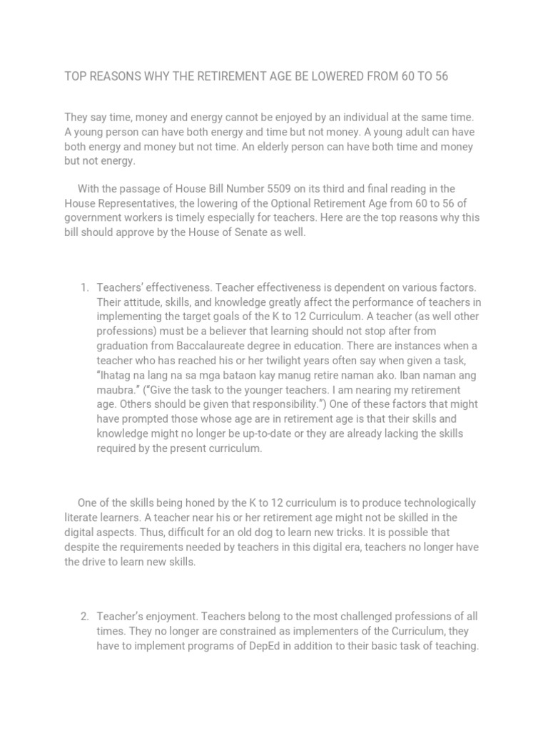 Lowering Retirement Age to 56 for Teachers | PDF | Retirement | Teachers