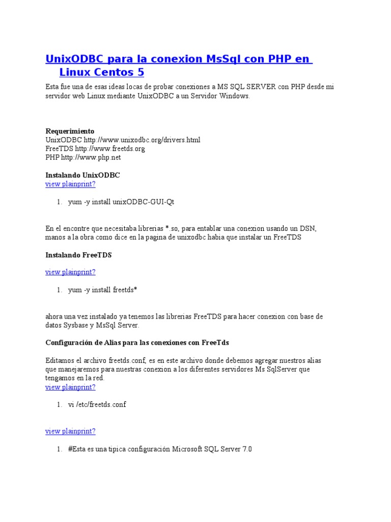Unixodbc Para La Conexion Mssql Con Php En Linux Centos 5 Pdf Servidor Sql De Microsoft Php