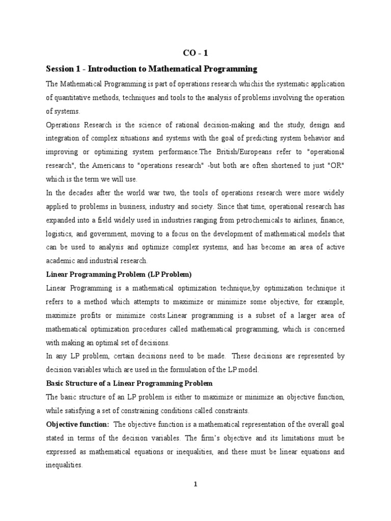 CO1 Regular Material | PDF | Mathematical Optimization | Linear Programming