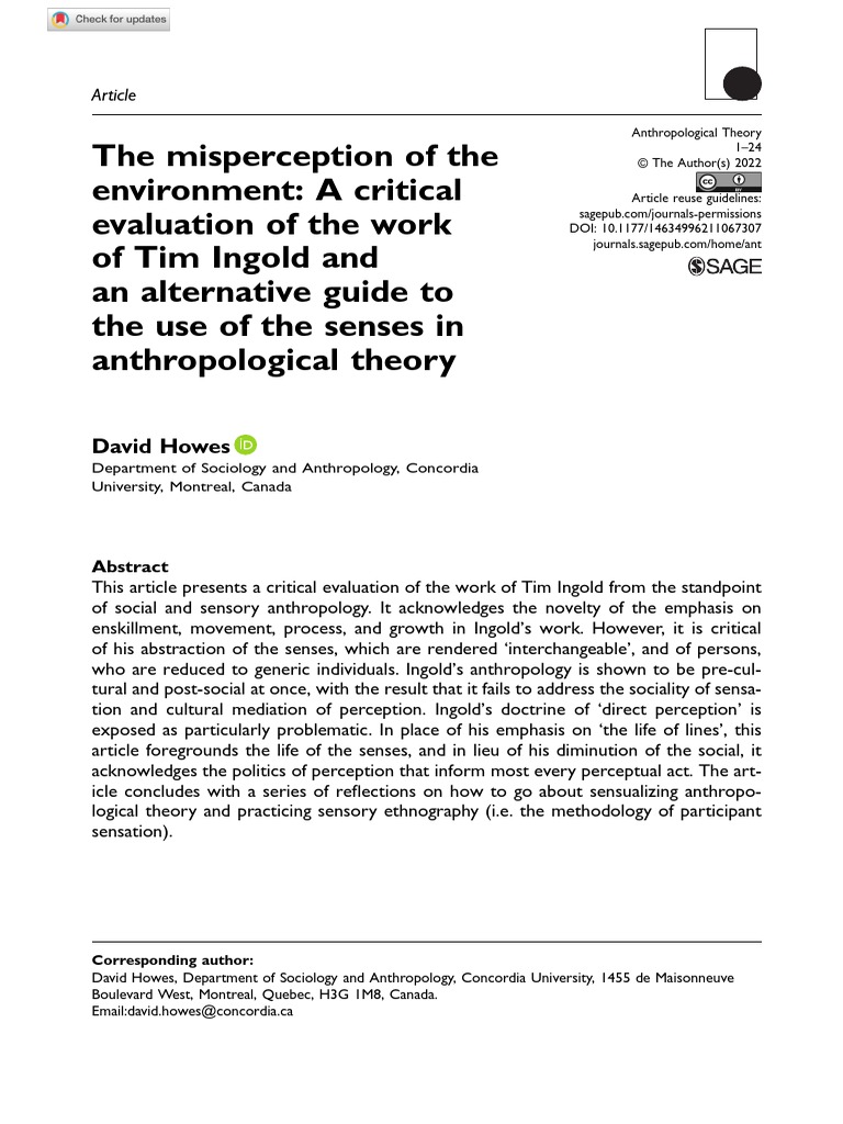 Howes, David. The Misperception of The Environment | PDF | Perception ...