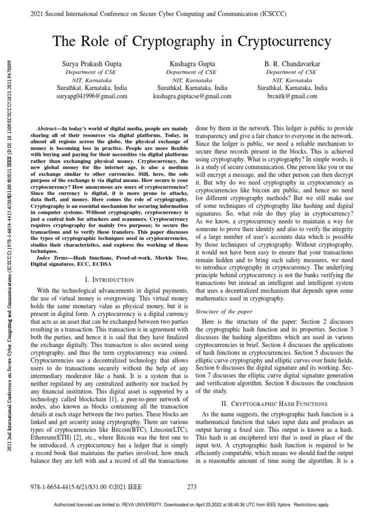 The Role of Cryptography in Cryptocurrency | PDF | Cryptocurrency | Cryptography